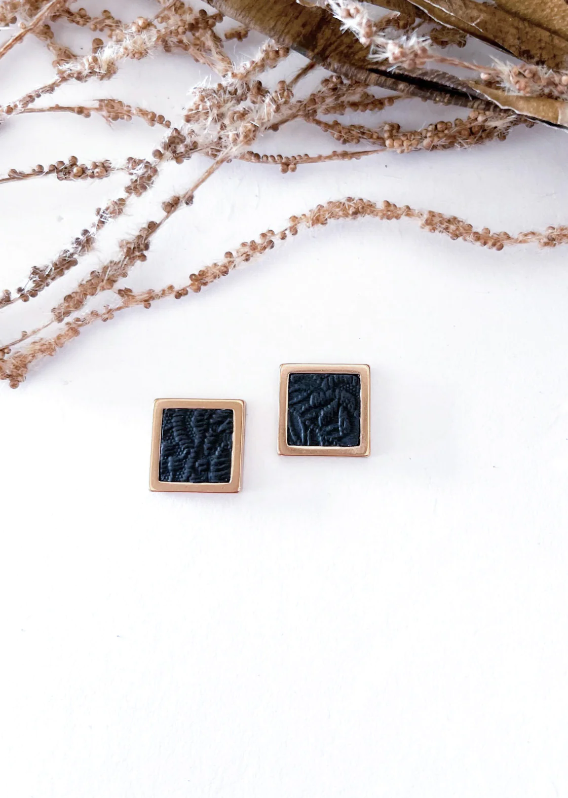 Navy Embossed Square Bezel Studs - NJ | Diamond in the Dust