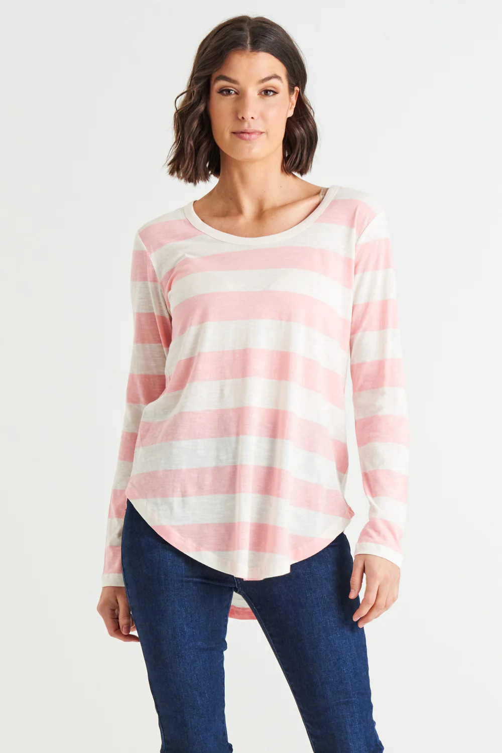 Megan Long Sleeve Top - Baby Pink Stripe | Diamond in the Dust